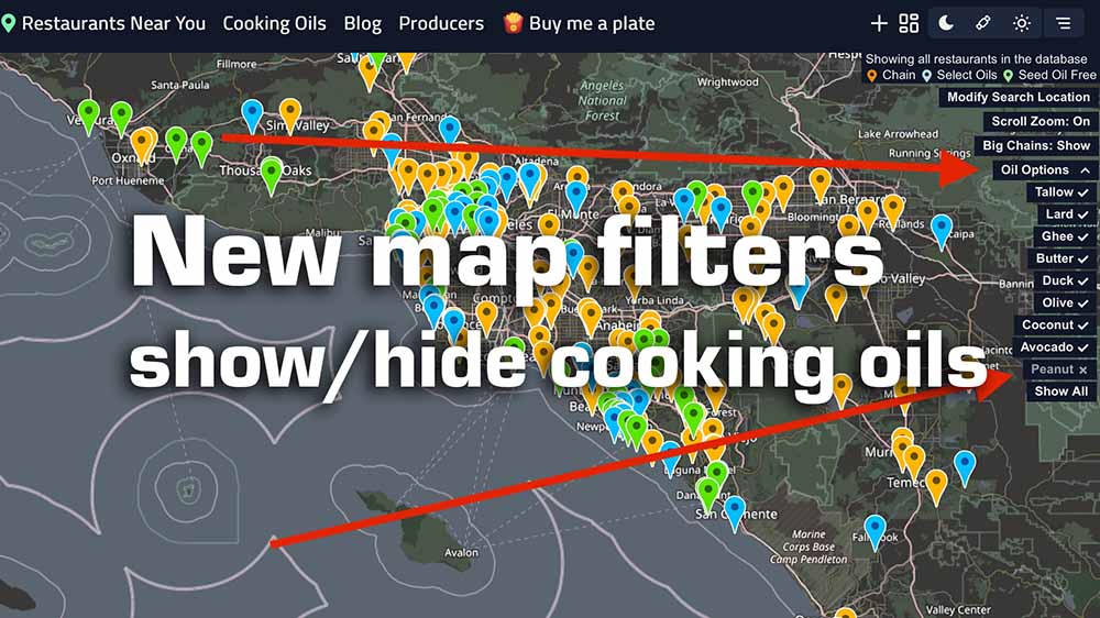 New map filters to show/hide cooking oils